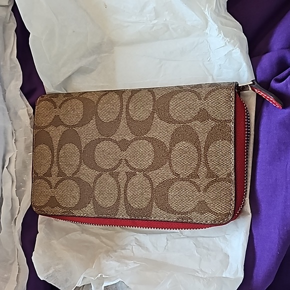 Coach | Bags | Coach Medium Zip Wallet In Signature Canvas With Wild ...